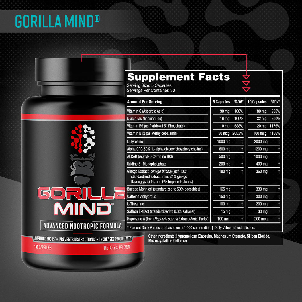 Gorilla Mind Nootropic | Focus, Energy & Productivity Supplement